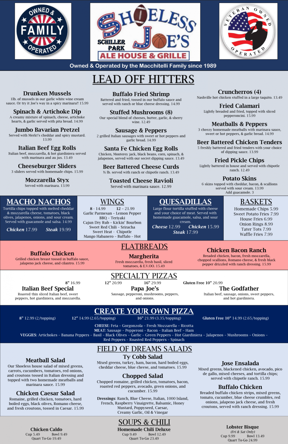 Schiller Park Menu | Shoeless Joe's Ale House & Grille