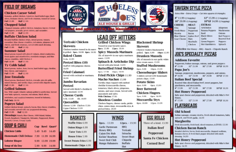 Addison Menu | Shoeless Joe's Ale House & Grille